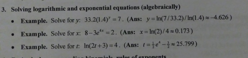 Solved 3. Solving logarithmic and exponential equations | Chegg.com
