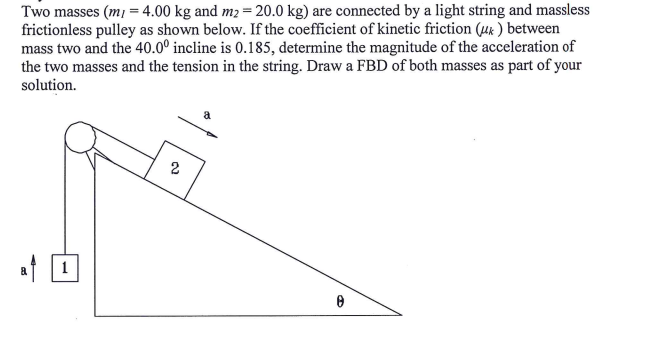 Solved Two masses (m 4.00 kg and m220.0 kg) are connected by | Chegg.com