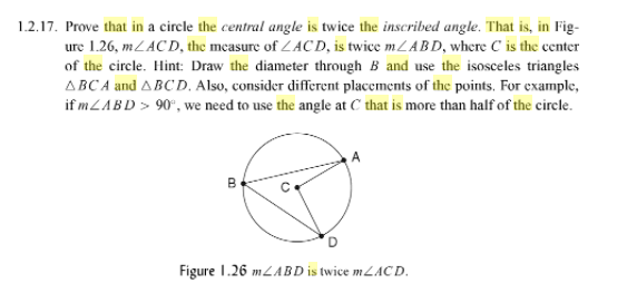 Solved Prove that in a circle the central angle is twice the | Chegg.com