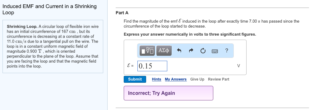 Solved Induced EMF and Current in a Shrinking Loop | Chegg.com