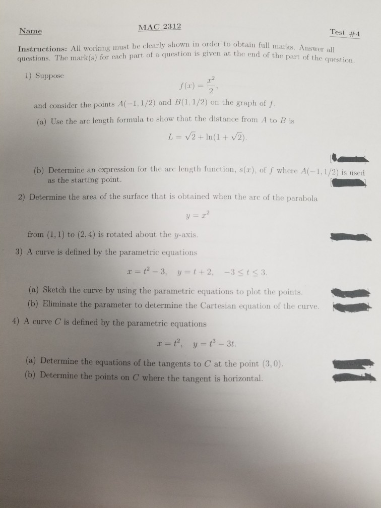 Solved MAC 2312 Name Test #4 Instructions: All working must | Chegg.com