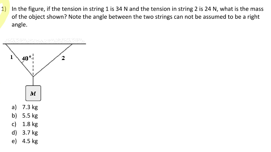 Solved In the figure, if the tension in string 1 is 34 N and | Chegg.com