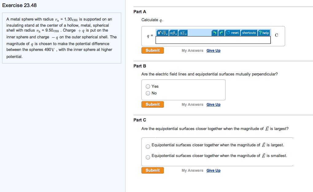 Solved A metal sphere with radius ra = 1.30cm is supported | Chegg.com
