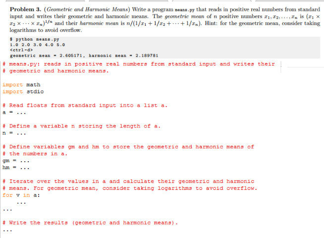 Solved Problem 3. (Geometric and Harmonic Means) Write a | Chegg.com