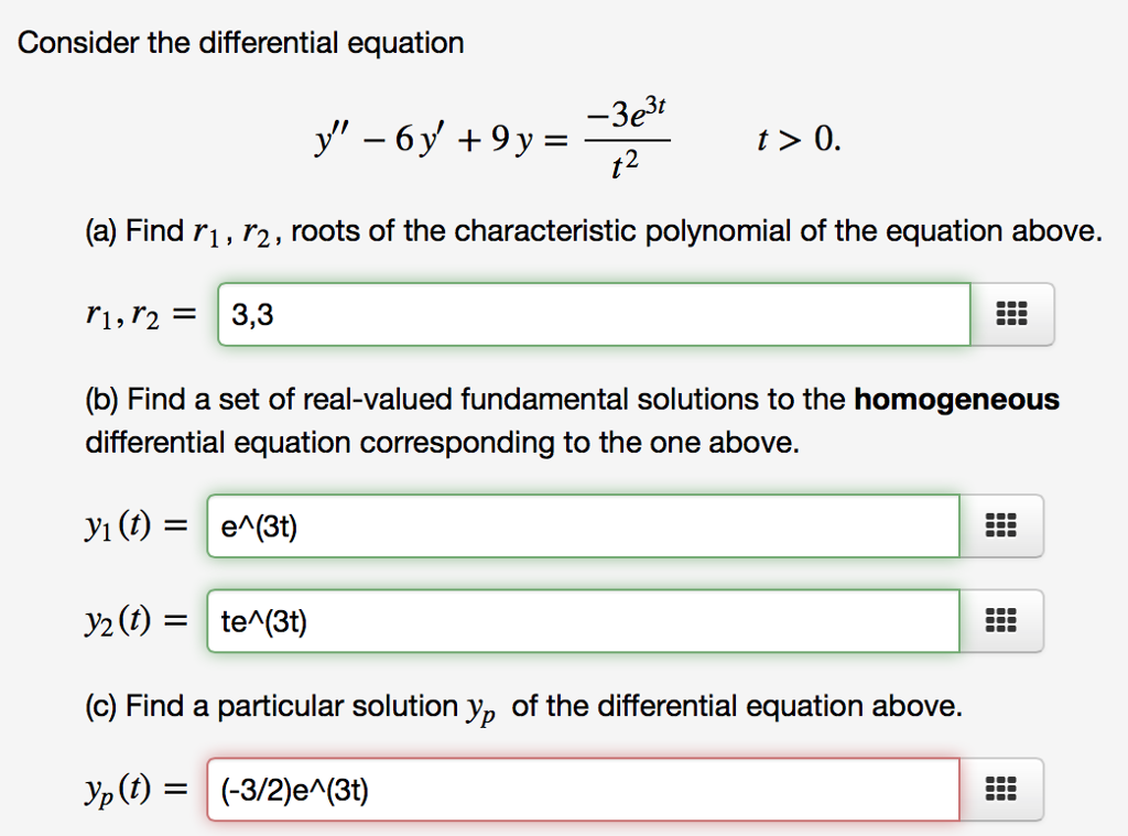 Solved Consider the differential equation 3e3t (a) Find ri, | Chegg.com