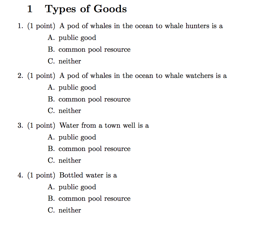 Solved 1 Types of Goods 1. (1 point) A pod of whales in the | Chegg.com