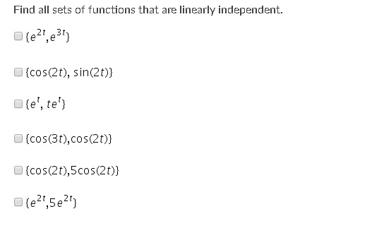 Solved Find all sets of functions that are linearly | Chegg.com