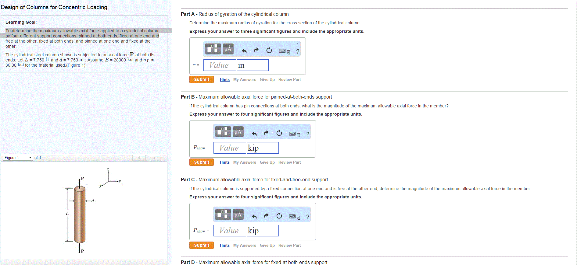 Solved Design of Columns for Concentric Loading Learning | Chegg.com