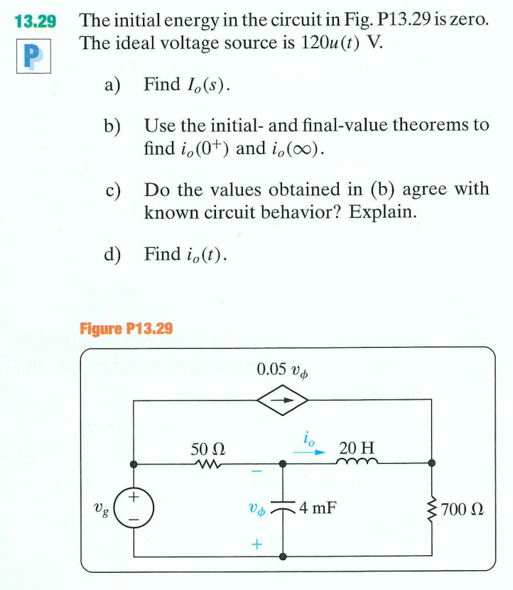 Solved The initial energy in the circuit in Fig. P13.29 is | Chegg.com
