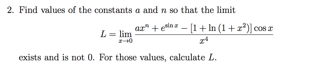 Find values of the constants a and n so that the | Chegg.com