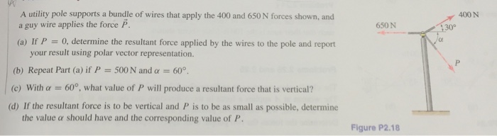 Solved A utility pole supports a bundle of wires that apply | Chegg.com