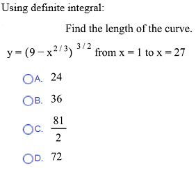 Solved Using definite integral: Find the length of the | Chegg.com
