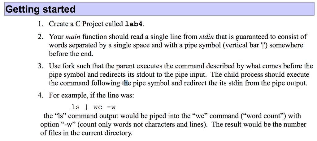 Solved Getting started 1. 2. Create a C Project called lab4. | Chegg.com