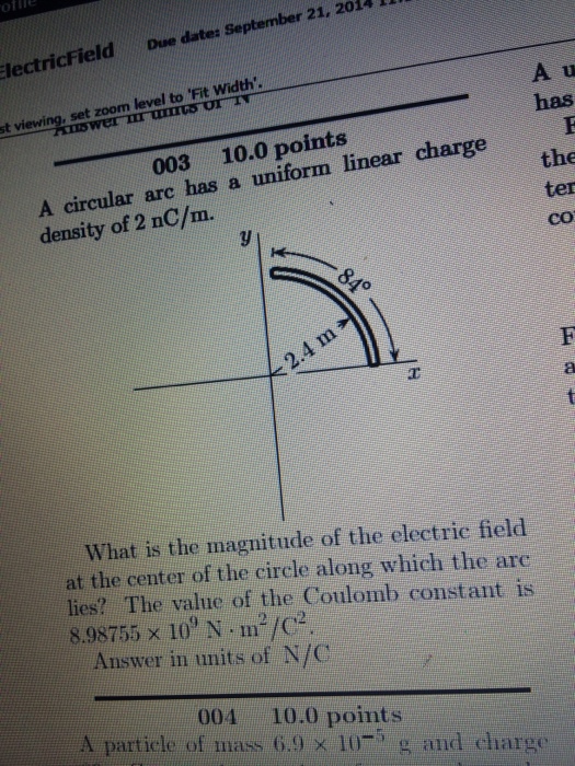 Solved A circular are has a uniform linear charge density of | Chegg.com