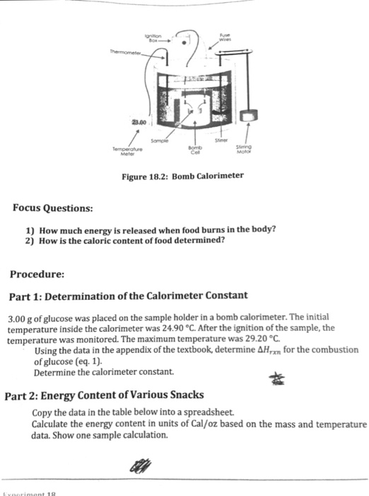 Solved 23.00 Figure 18.2: Bomb Calorimeter Focus Questions | Chegg.com