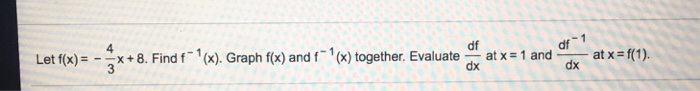 Solved Let f(x) = - 4/3x + 8. Find f^-1(x). Graph f(x) and | Chegg.com