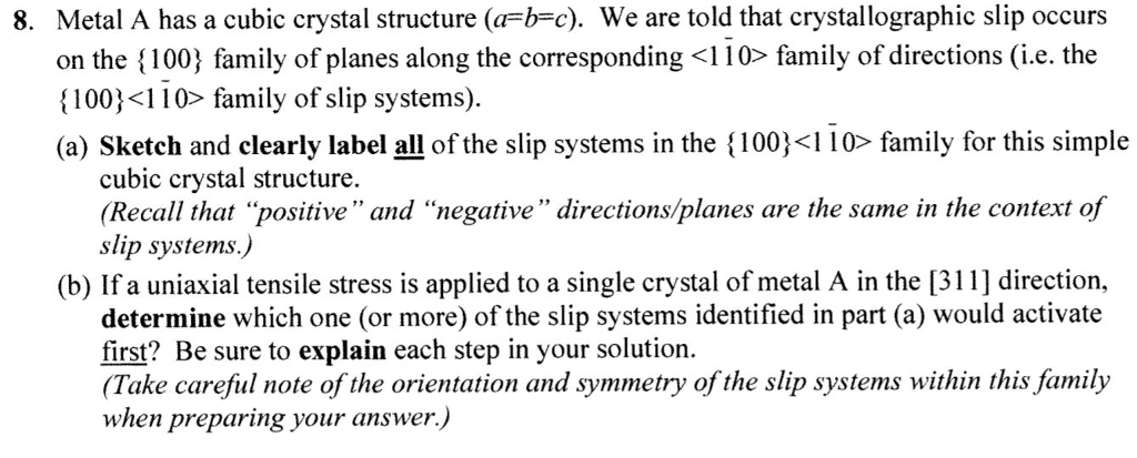 Metal A has a cubic crystal structure (a-b-c). We are | Chegg.com