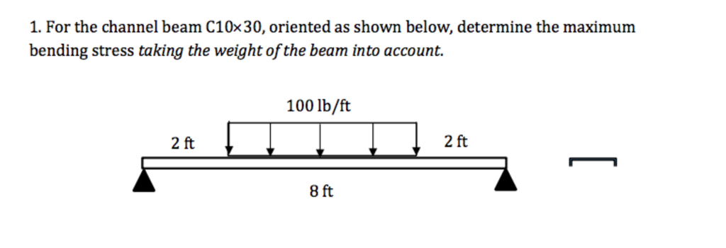 Solved 1. For the channel beam C10x30, oriented as shown | Chegg.com