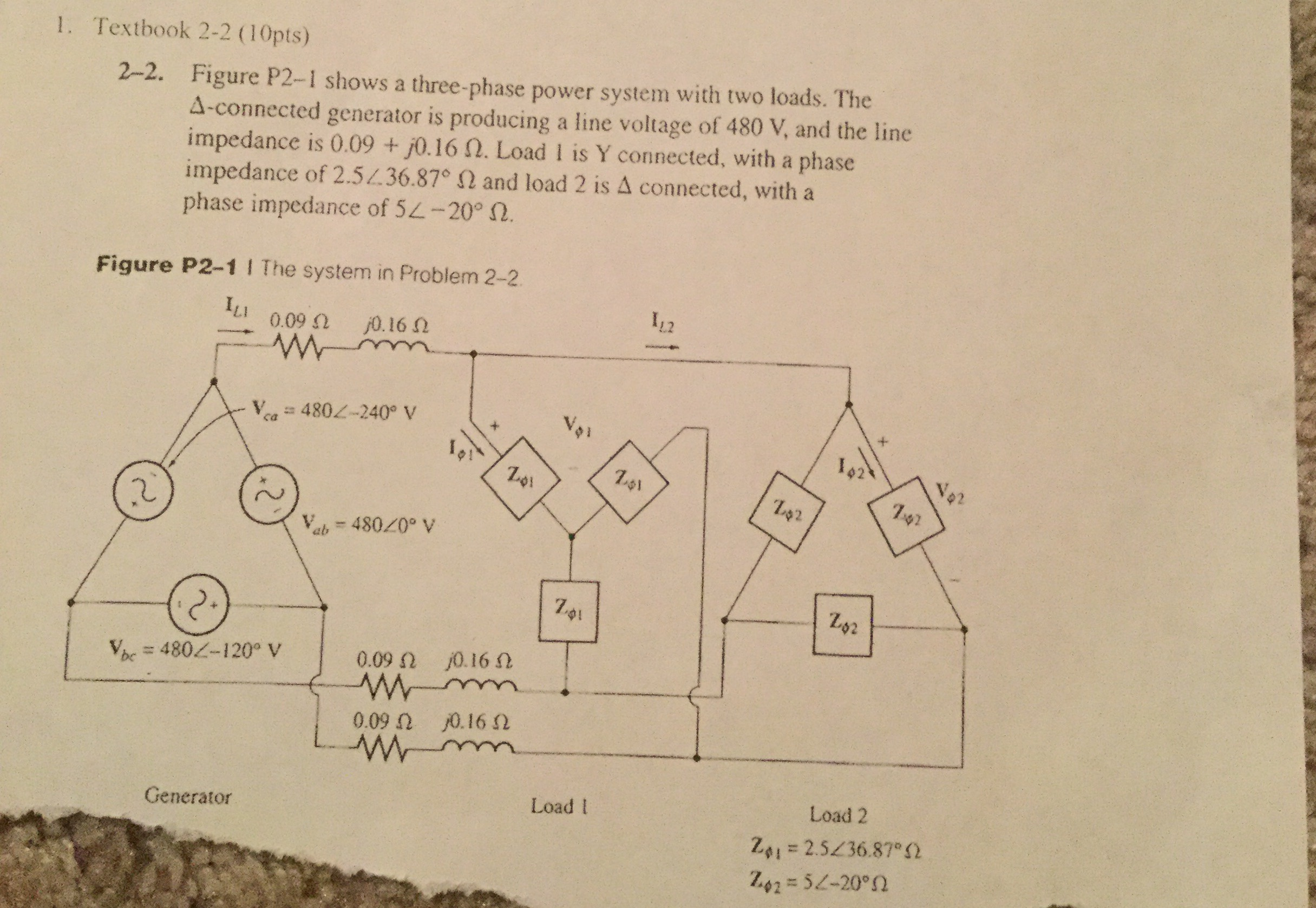 Solved Figure P2-1 shows a three-phase power system with two | Chegg.com