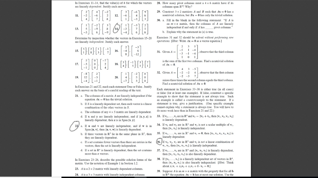 Solved In Exercises 11-14, find the values) of h for which | Chegg.com