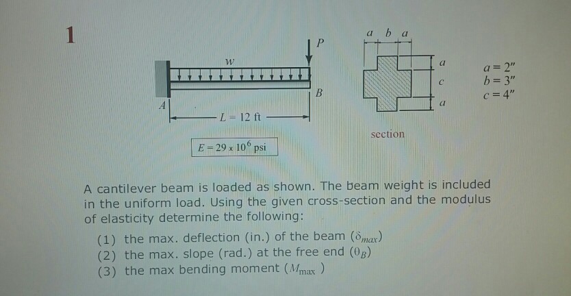 Solved Cl (l a=2" b=3" L=12ft scction E -29 10 psi A | Chegg.com