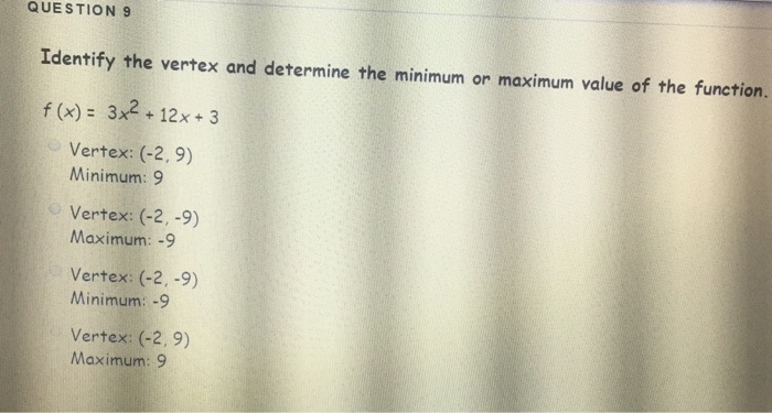Solved Identify the vertex and determine the minimum or | Chegg.com
