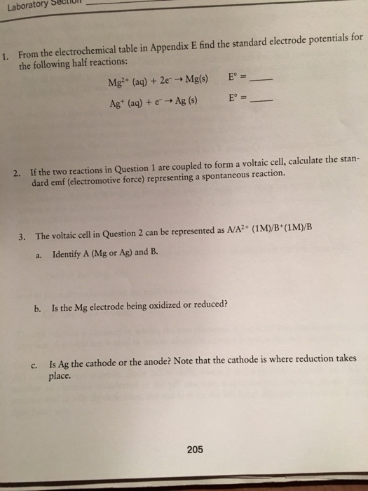 Solved From the electrochemical table in Appendix E find the | Chegg.com
