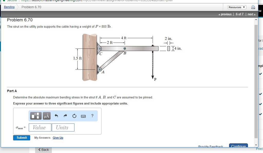 Solved Bending Problem 6.7O Resources « previous | 6 of 7 | Chegg.com