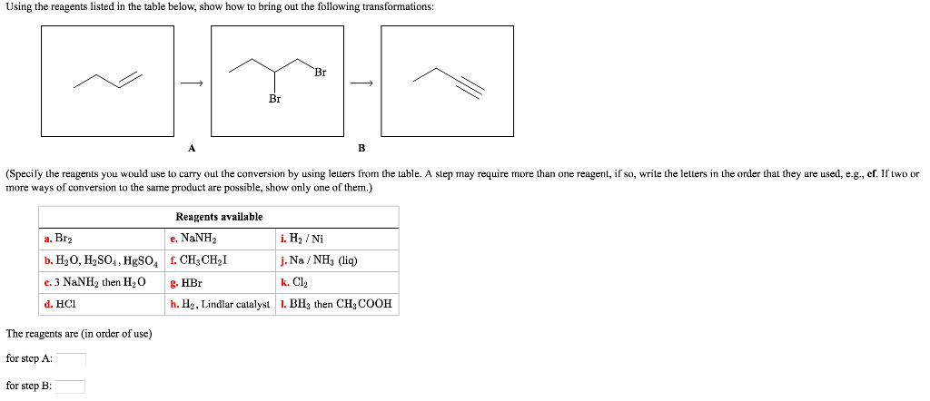 Solved Using the reagents listed in the table below, show | Chegg.com