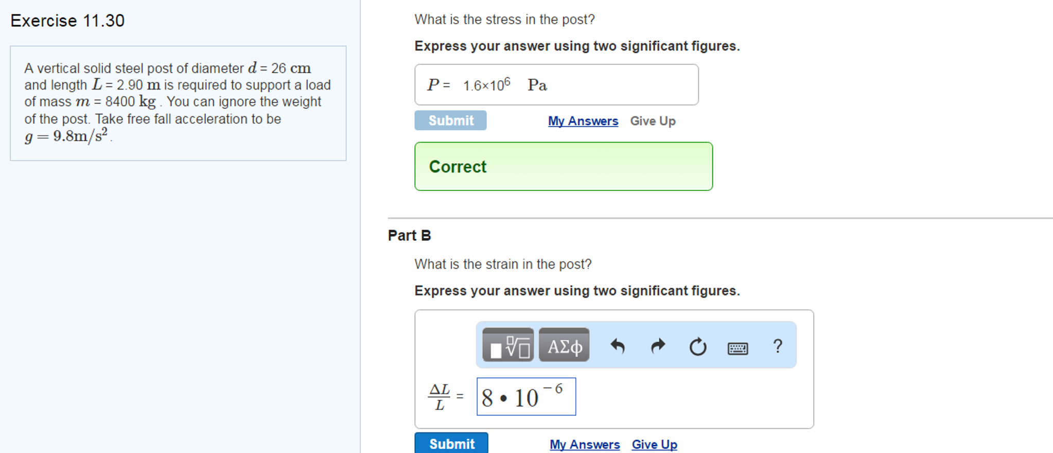 Solved A vertical solid steel post of diameter d = 26 cm and | Chegg.com