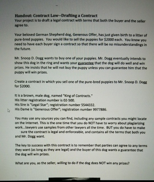 Solved Handout: Contract Law--Drafting a Contract Your | Chegg.com