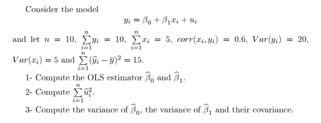 Solved Consider the model y _i = beta _0 + beta _1 x _i + u | Chegg.com