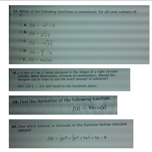 Solved Which of the following functions is monotonic for all | Chegg.com