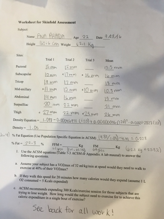 Use the ACSM equations(table 7-3 ACSM or Appendix A | Chegg.com