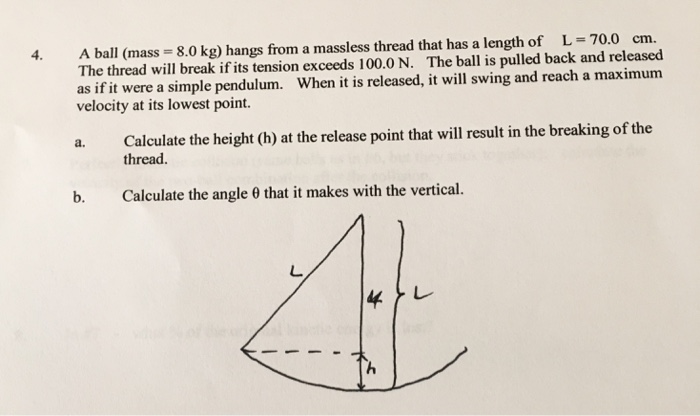 Solved A ball (mass = 8.0 kg) hangs from a massless thread | Chegg.com