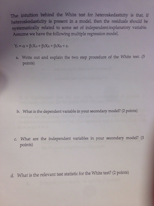 Solved The intuition behind the White test for | Chegg.com