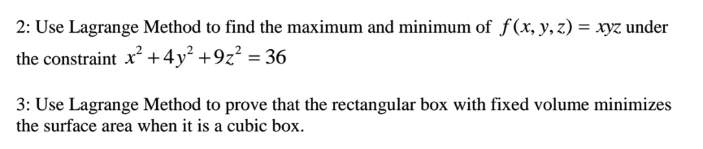 Solved Use Lagrange Method to find the maximum and minimum | Chegg.com