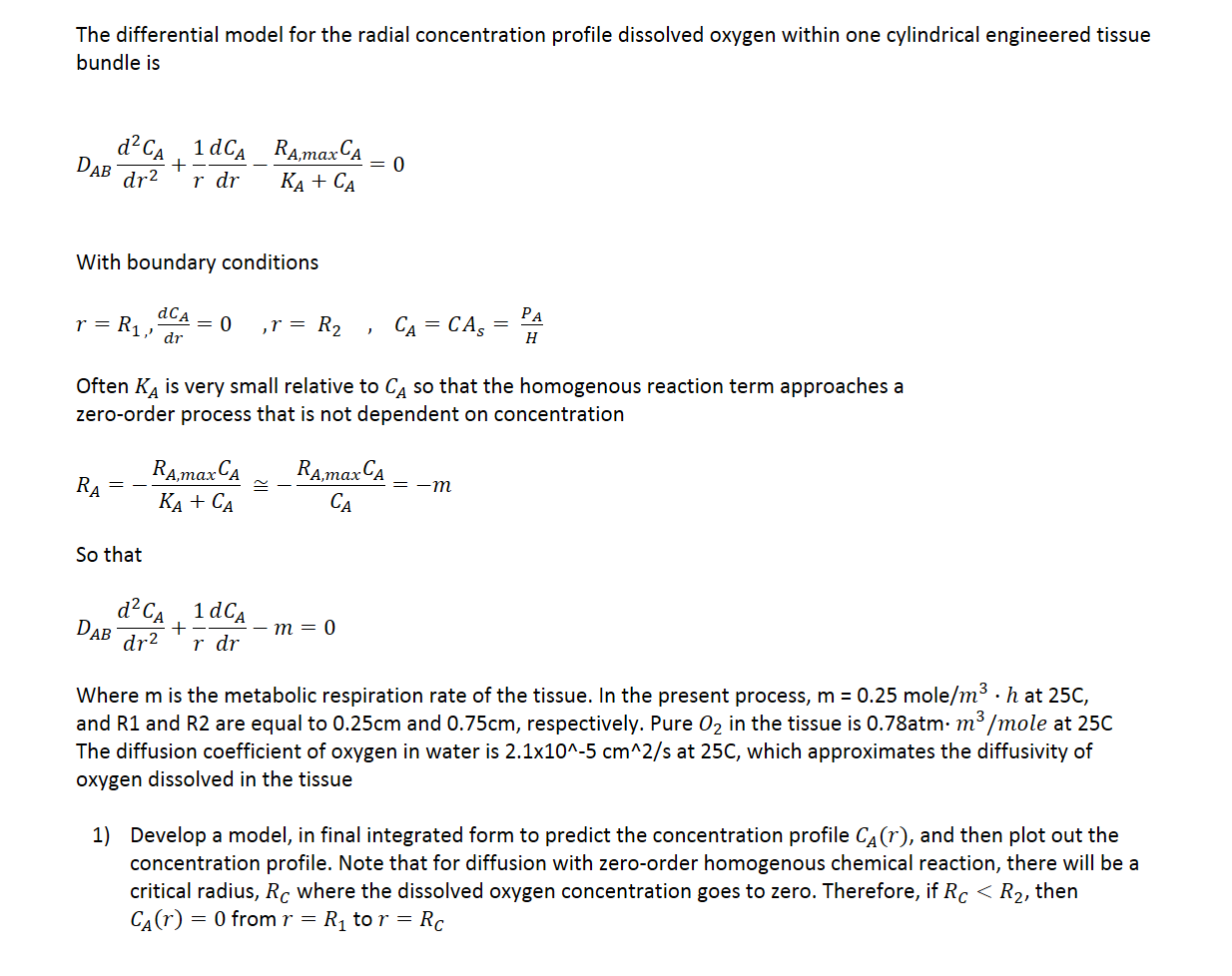 The differential model for the radial concentration | Chegg.com