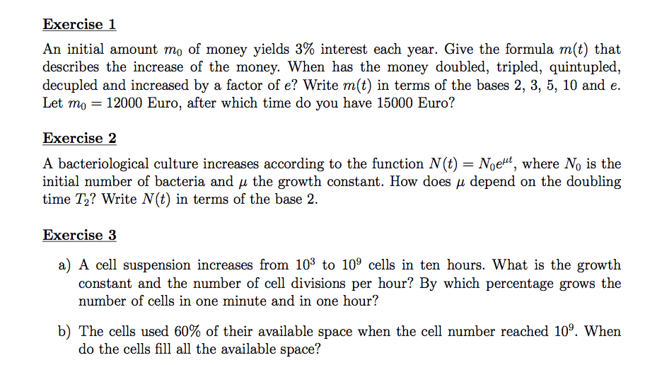 Solved Exercise 1 An initial amount mo of money yields 3% | Chegg.com