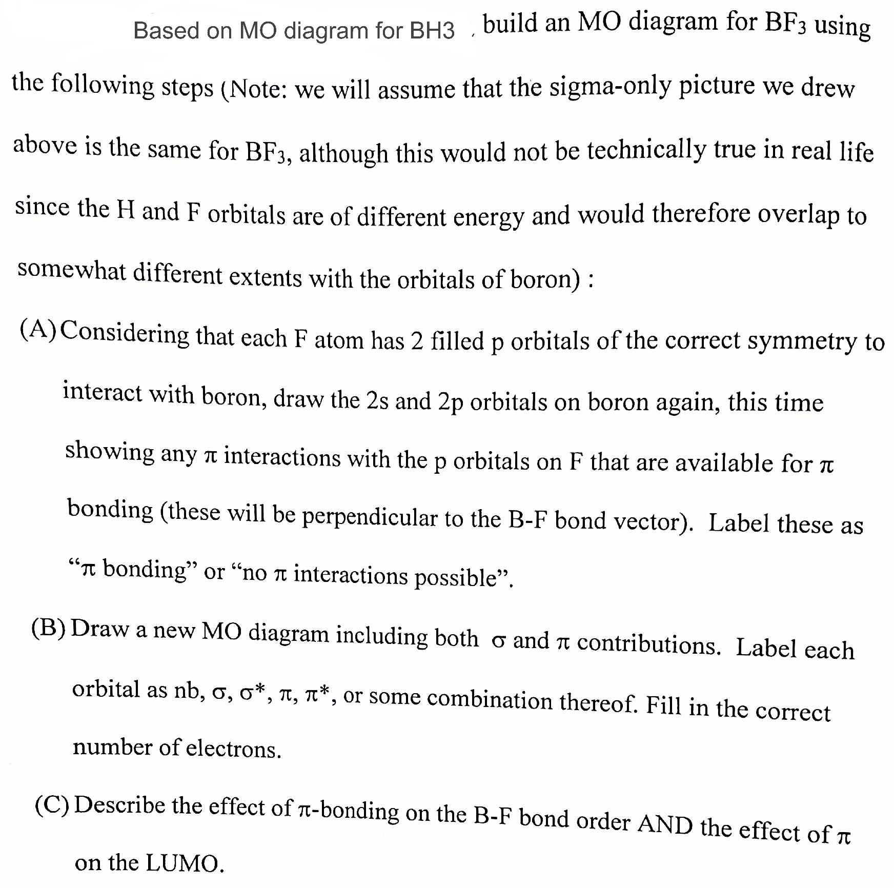 Solved Based on MO diagram for BH3. build an MO diagram for | Chegg.com