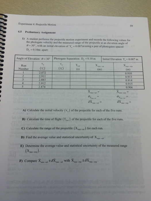 Solved A student performs the projectile motion experiment | Chegg.com