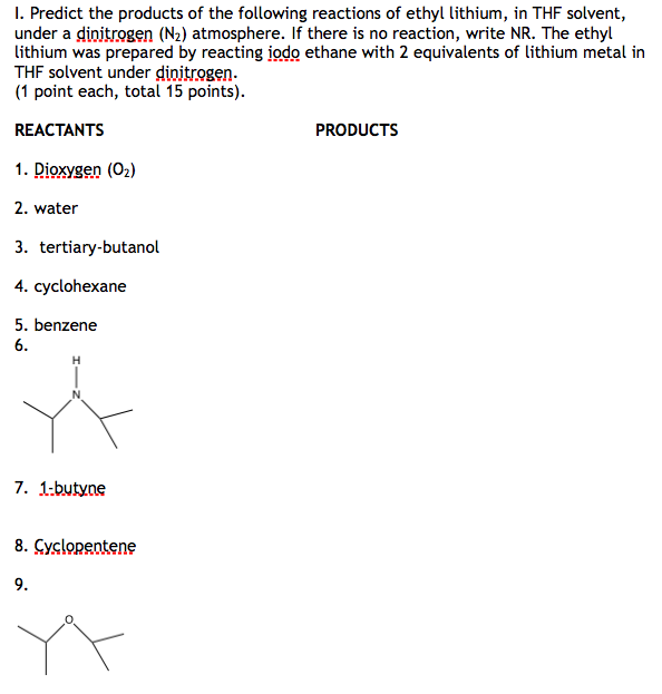 Solved I. Predict the products of the following reactions of | Chegg.com
