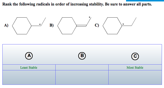 Solved order of increasing stability, A) B) C) Least Stable | Chegg.com