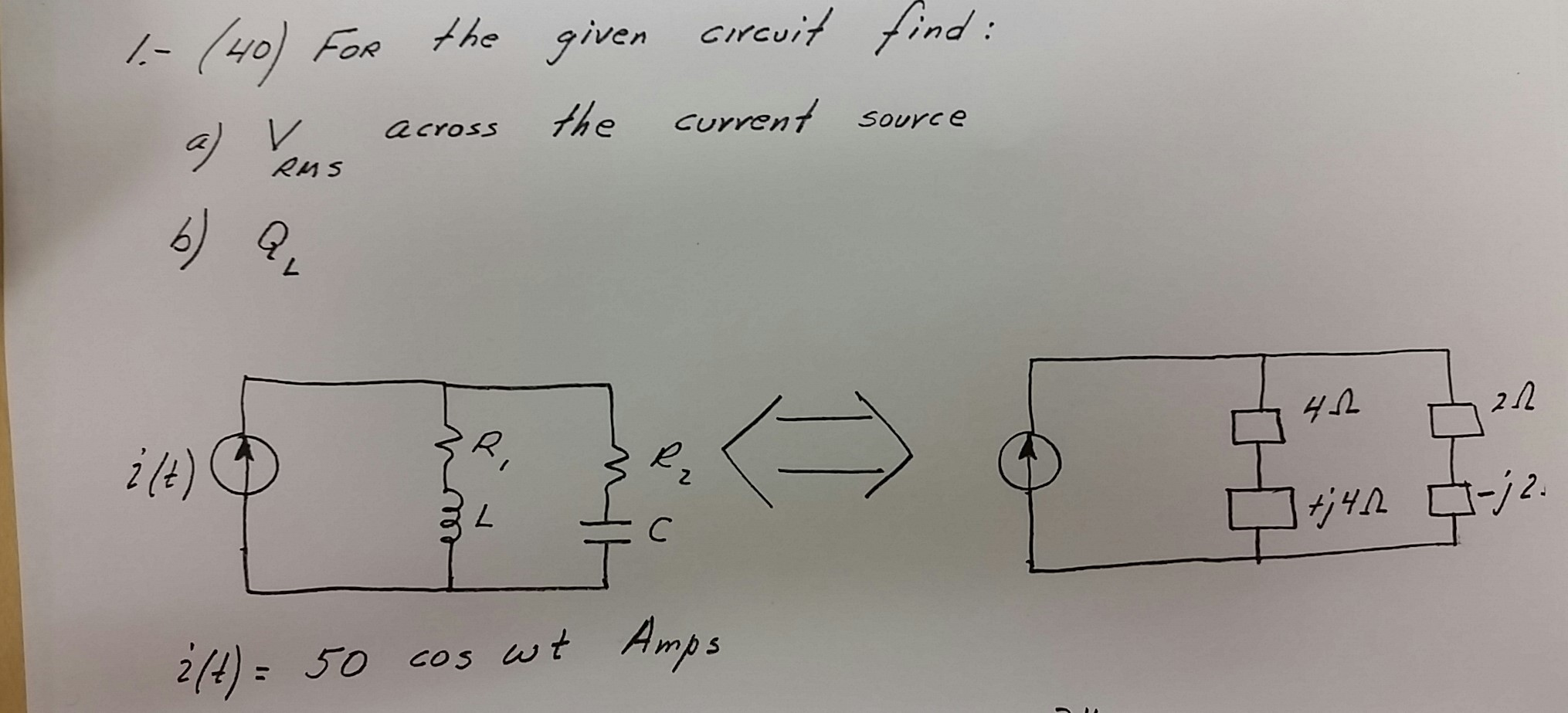 Solved For the given circuit find: a.) Vrms across the | Chegg.com