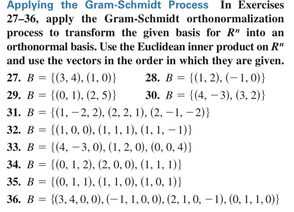 Solved Applying the Gram-Schmidt Process In Exercises 27–36, | Chegg.com