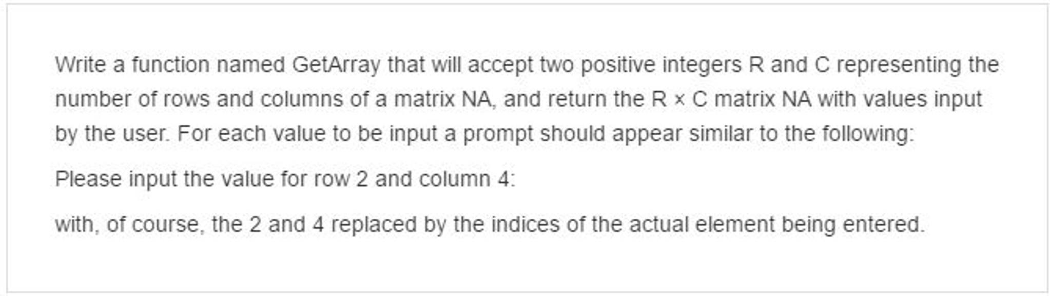 Solved Write a function named GetArray that will accept two | Chegg.com