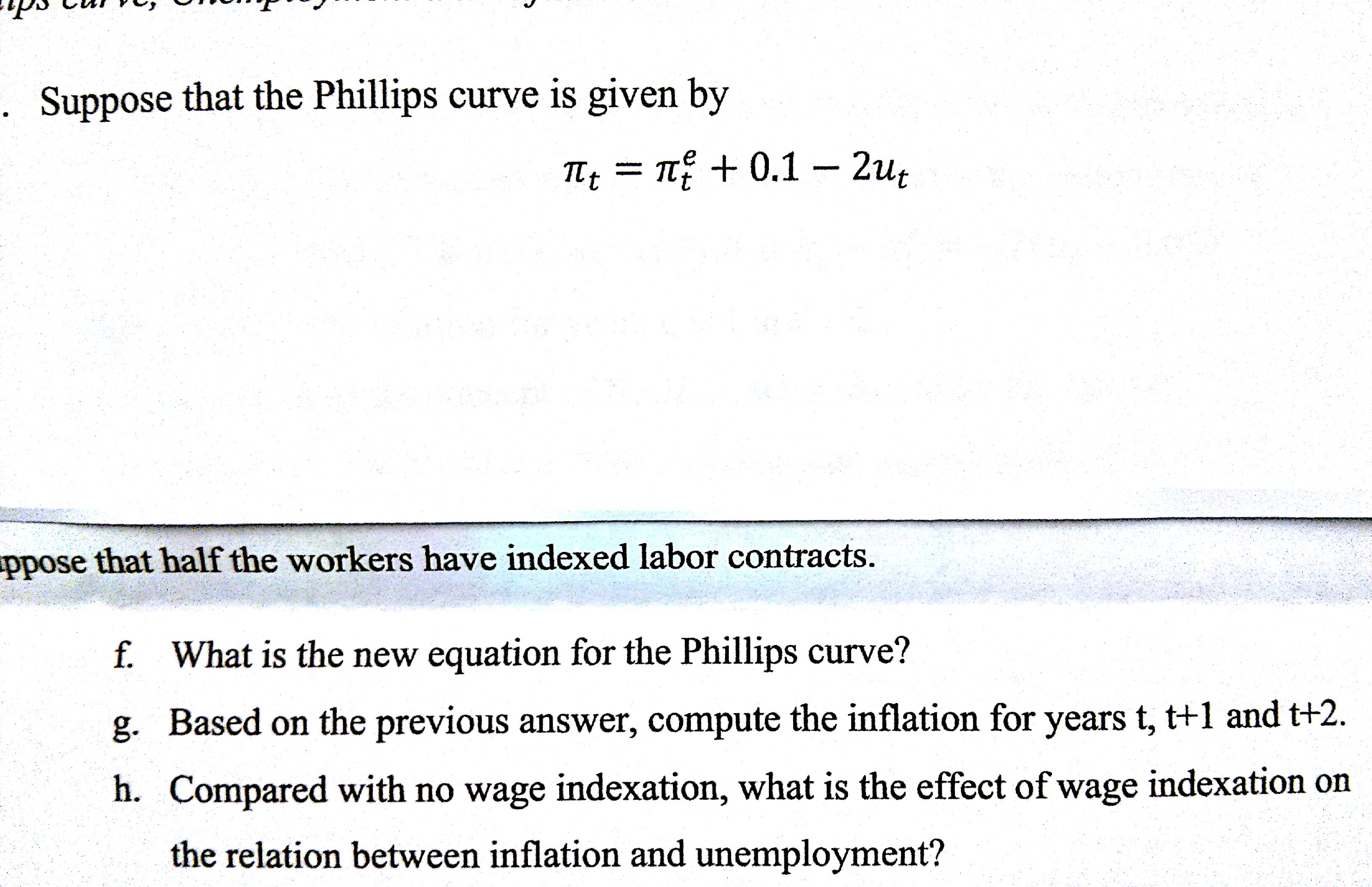 Suppose that the Phillips curve is given by pi t = | Chegg.com