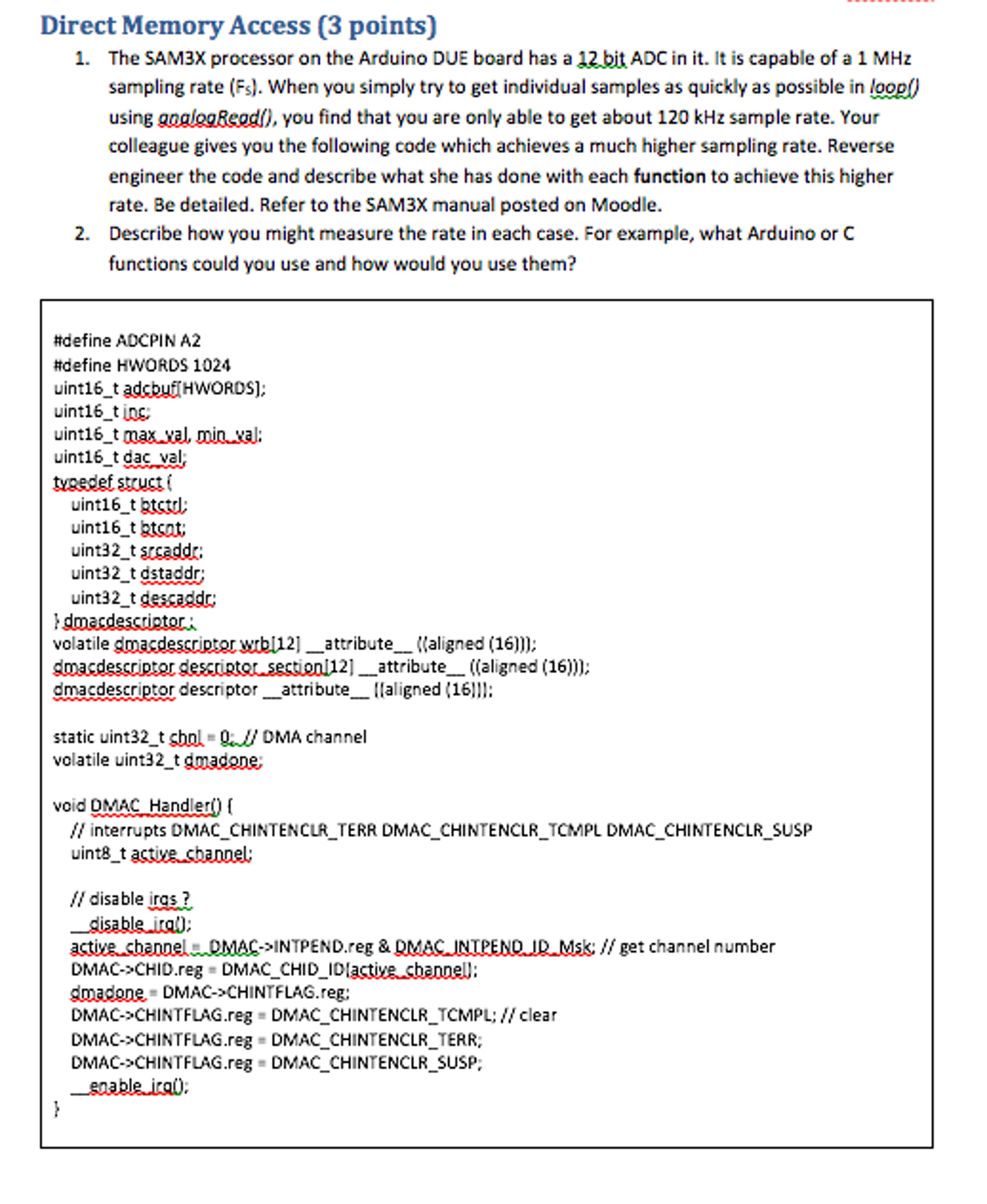 Direct Memory Access (3 points 1. The SAM3X processor | Chegg.com