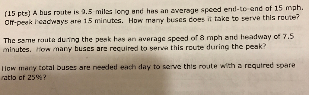 Solved A bus route is 9.5-miles long and has an average | Chegg.com