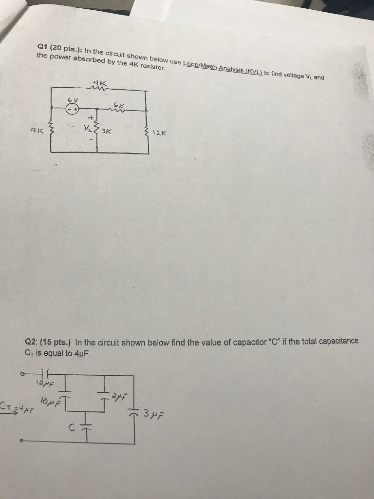 Solved Q1 (20 pts.): In the circuit shown below use the | Chegg.com